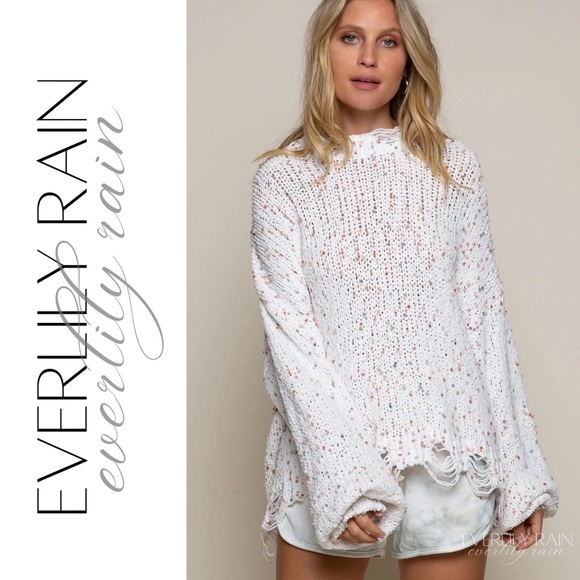 POL | Sweaters | Last One Pol White Confetti Distressed Sweater | Poshmark